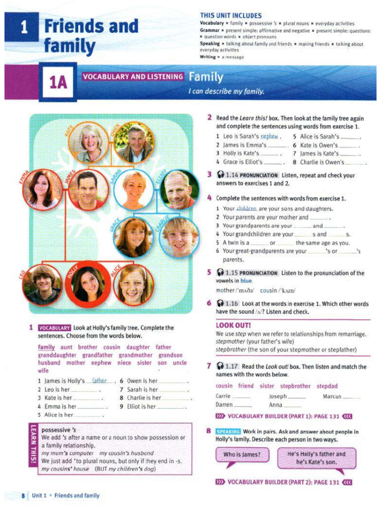 1 - Unit 1 - Friends and Family Solutions 2nd Ed - Elementary - SB | PDF