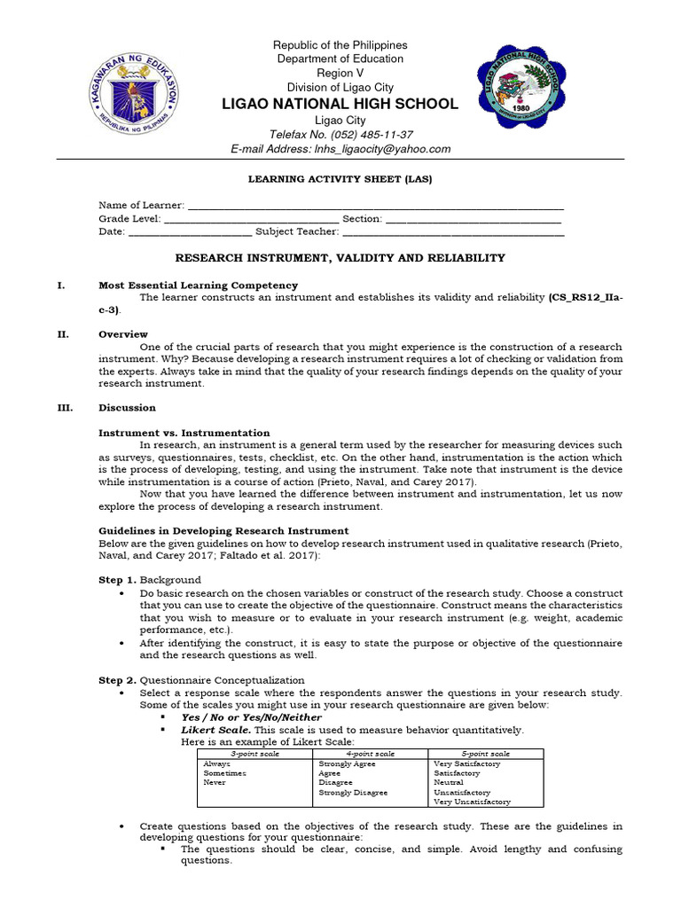 LAS Instrument Validity Reliability v2 | PDF | Validity (Statistics ...