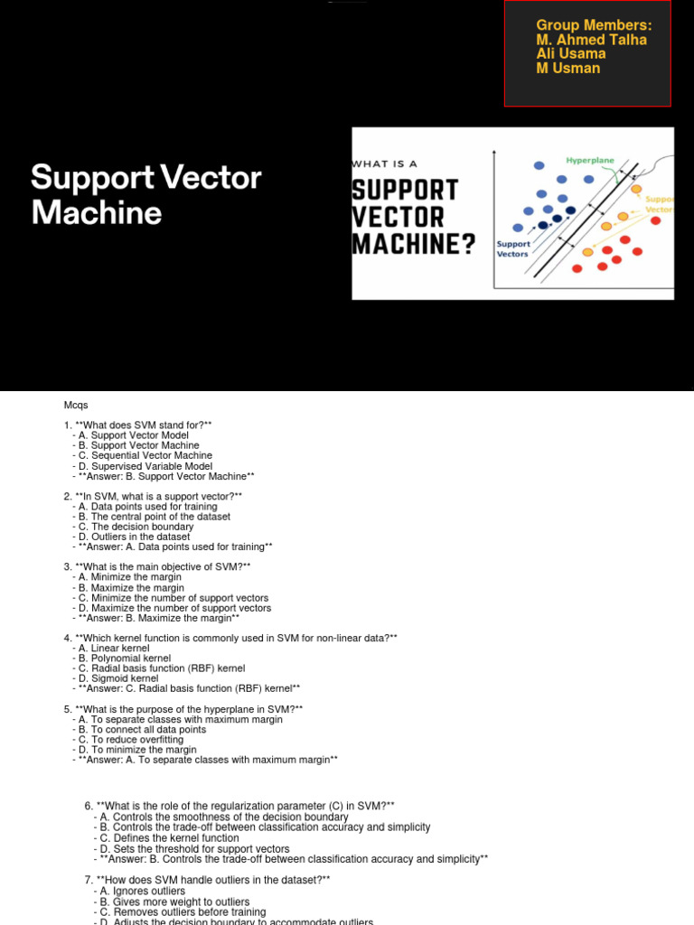 SVM Basics: Key Concepts & MCQs | PDF | Support Vector Machine | Cognitive Science