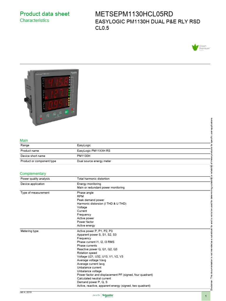 Schneider pm1130h Dual Source Multifunction Meter | PDF | Alternating ...