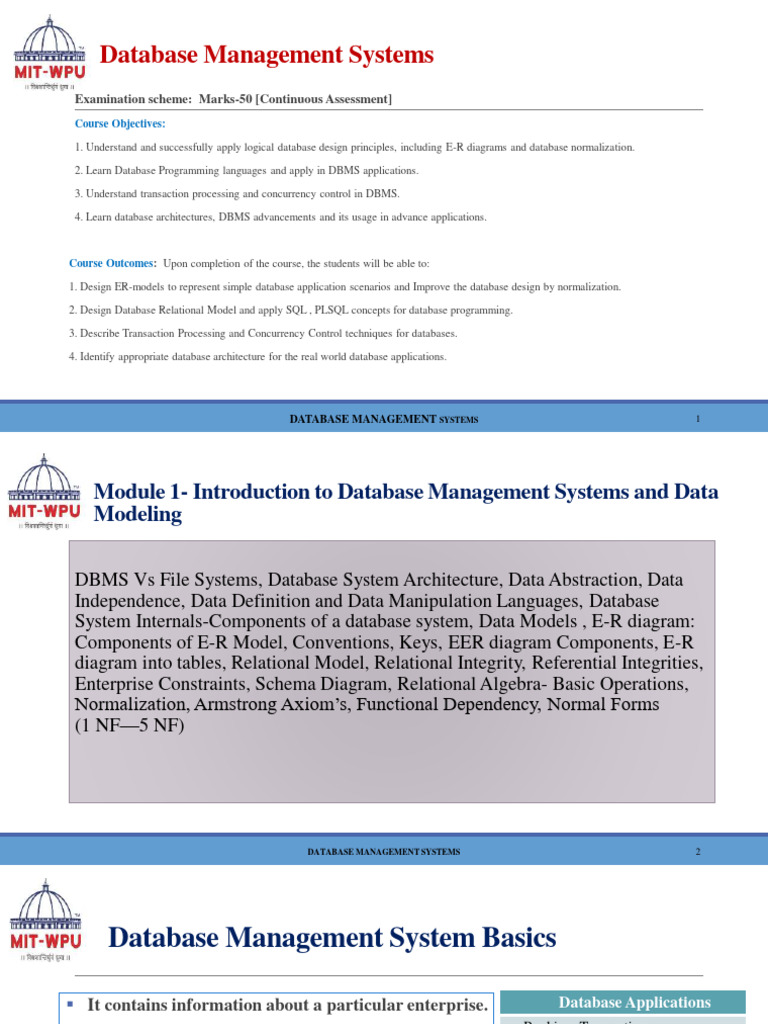 EE - DBMS - Unit 1 With Normalization | PDF | Relational Database | Databases