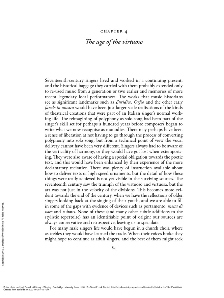A History of Singing - (CHAPTER 4 The Age of The Virtuoso) | PDF ...