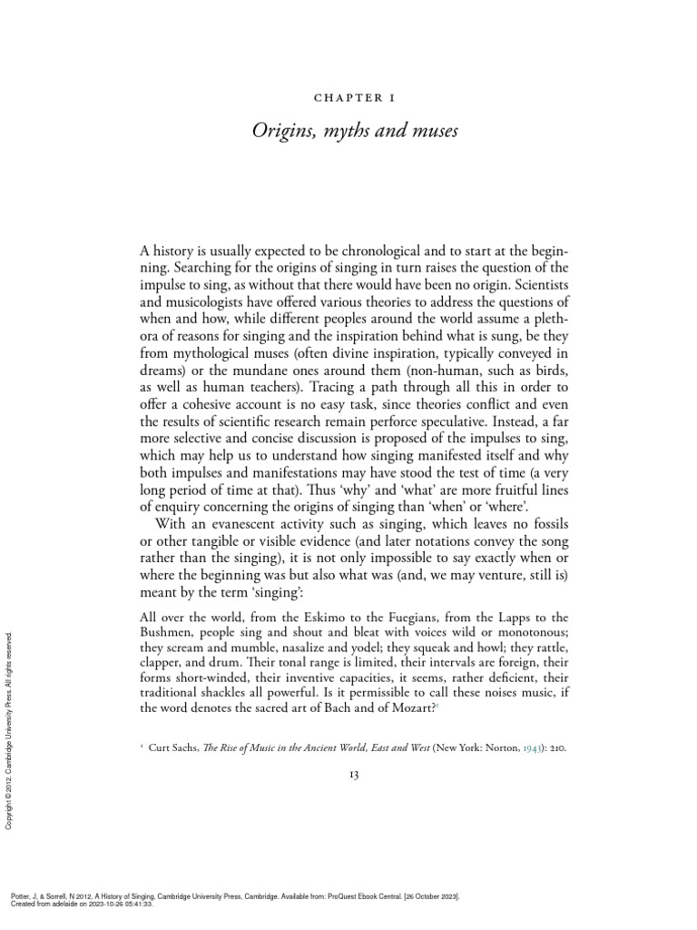 A History of Singing - (Chapter 1 Origins, Myths and Muses) | PDF ...