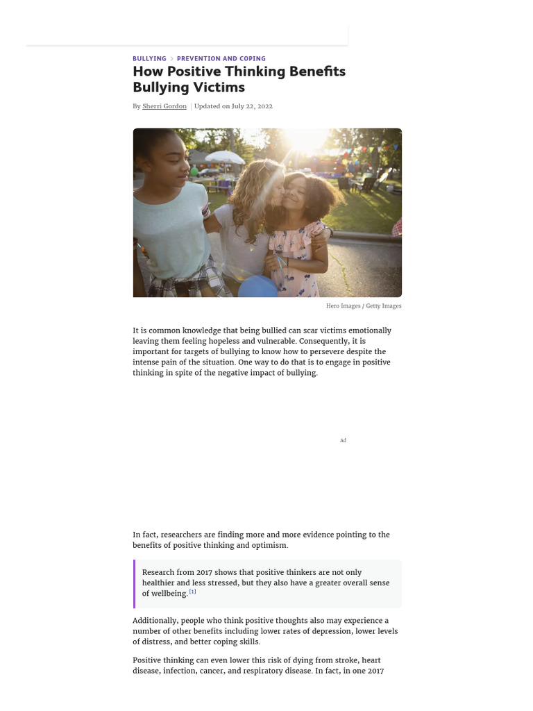 Positive Thinking for Bullying Victims | PDF | Optimism | Bullying