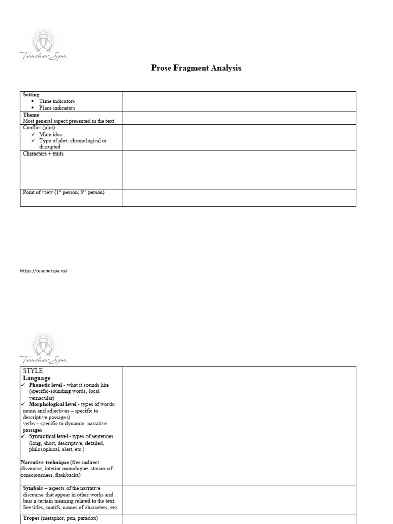 Prose Fragment Analysis Plan | PDF
