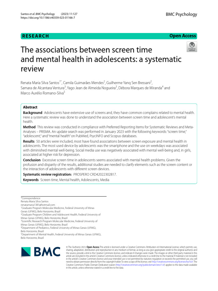 The Associations Between Screen Time and Mental Health in Adolescents ...