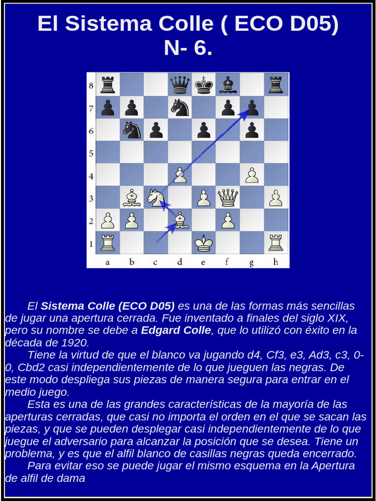 Sistema Colle 6 | PDF | Aperturas de ajedrez | Ajedrez