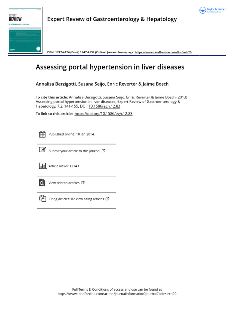 Assessing Portal Hypertension In Liver Diseases Pdf Cirrhosis Liver