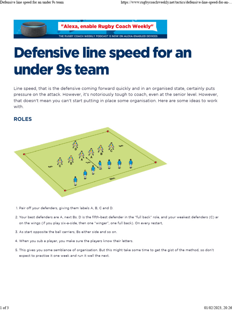 Defensive Line Speed For An Under 9s Team | PDF