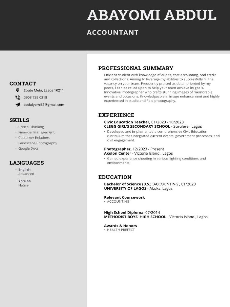 Abayomi Abdul Cv1 | PDF