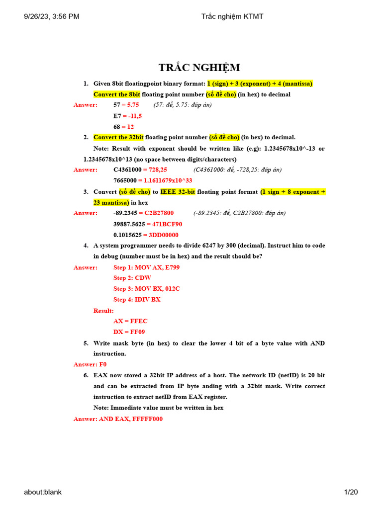 Trắc nghiệm KTMT | PDF | Central Processing Unit | Random Access Memory
