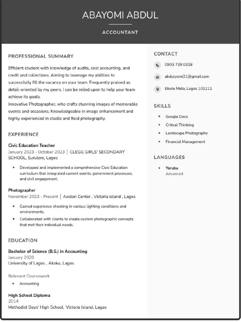 Abdul Abayomi CV | PDF