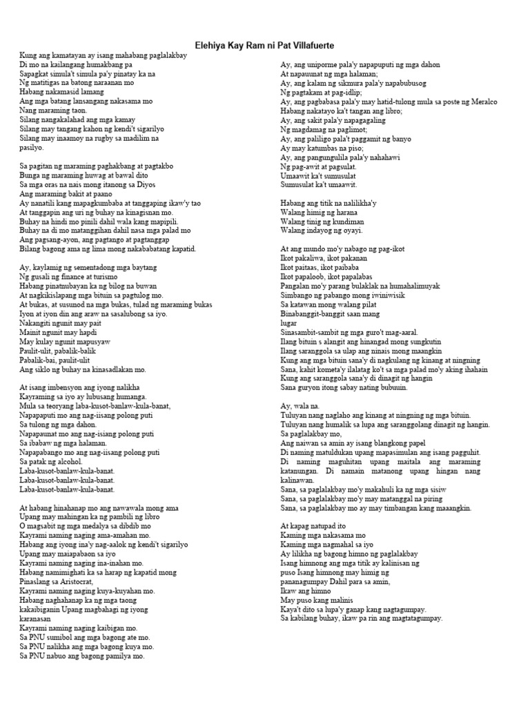 Elehiya Kay Ram Ni Pat Villafuerte | PDF