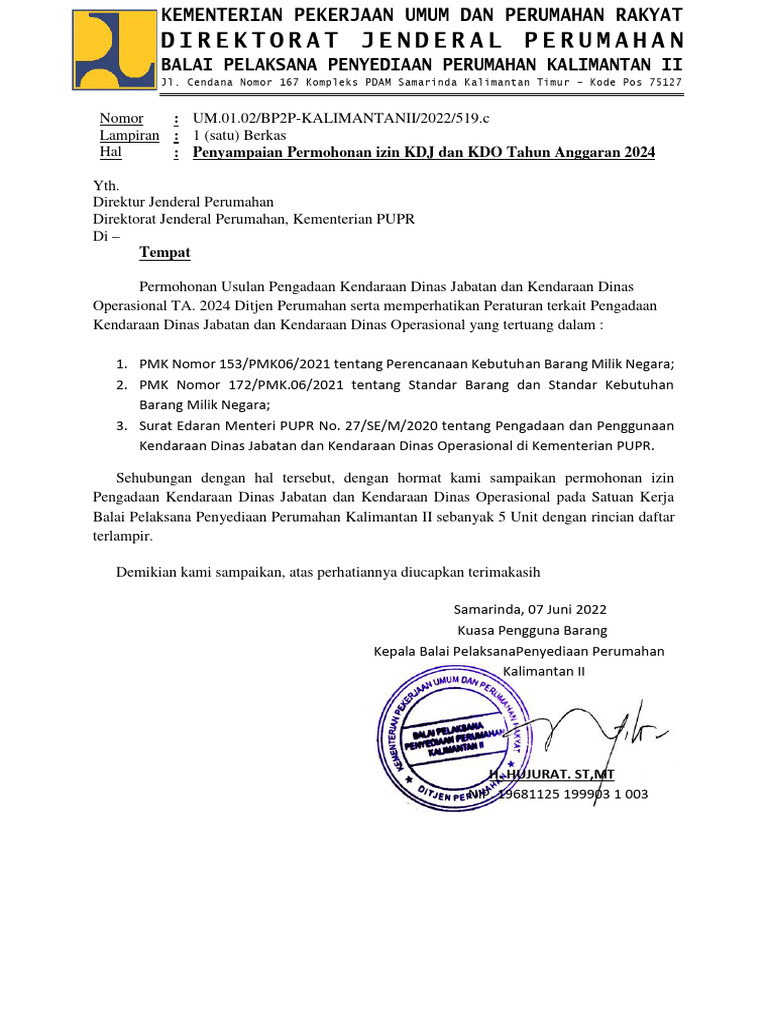 Surat Permohonan Ijin KDJ Dan Kdo | PDF