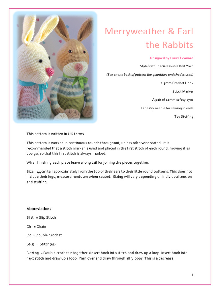 PDF Merryweather Earl The Rabbits | PDF | Crochet | Textile Arts