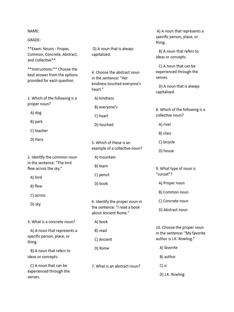 Grade 6 Midterm Exam Pdf Noun Syntax