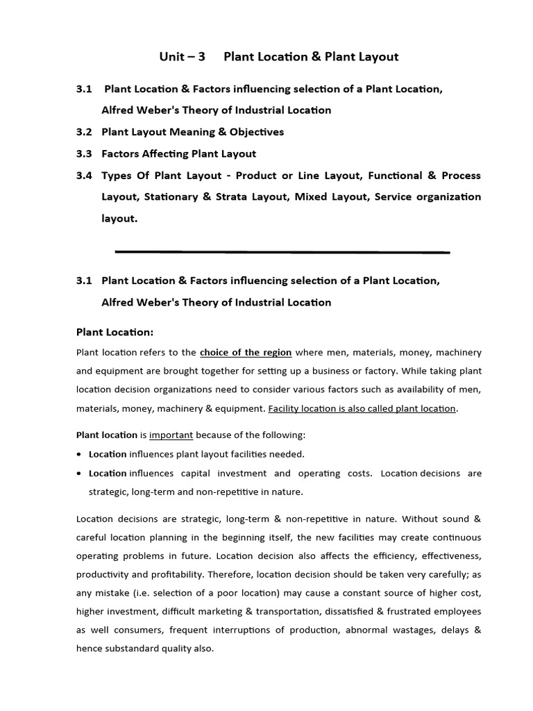 Unit-3 Plant Location & Plant Layout | PDF | Cost Of Living | Water