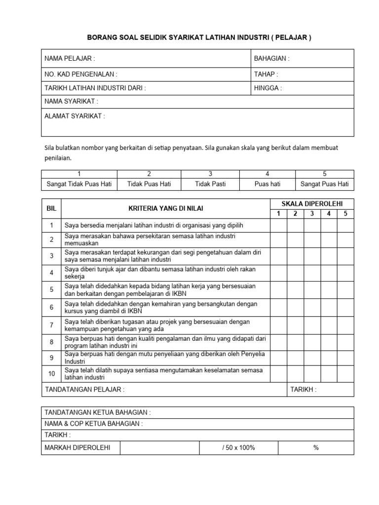 Borang Soal Selidik Pelajar | PDF | Bisnis