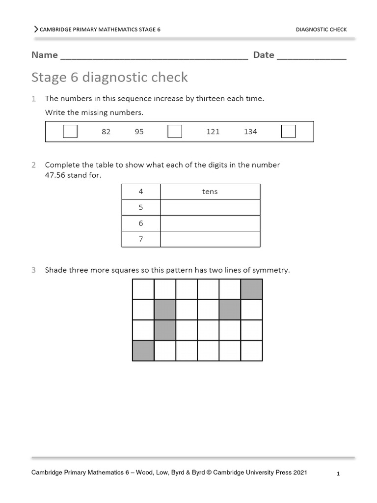 Prim Maths 6 2ed TR Diagnostic Check | PDF