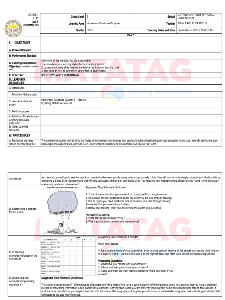 DLL-HGP 9 WK 1 | PDF | Learning Styles | Learning