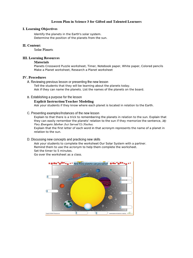 Lesson Plan in Science 3 For Gifted and Talented Learners | PDF ...