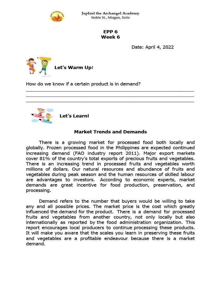 EPP 6 Week 6 q4 | PDF | Prices | Fruit Preserves