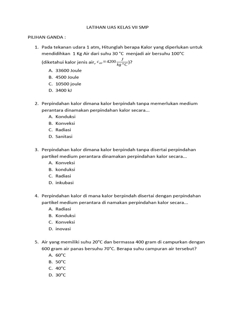 Latihan Uas Fisika 7 | PDF | Metode & Bahan Ajar | Griya & Taman