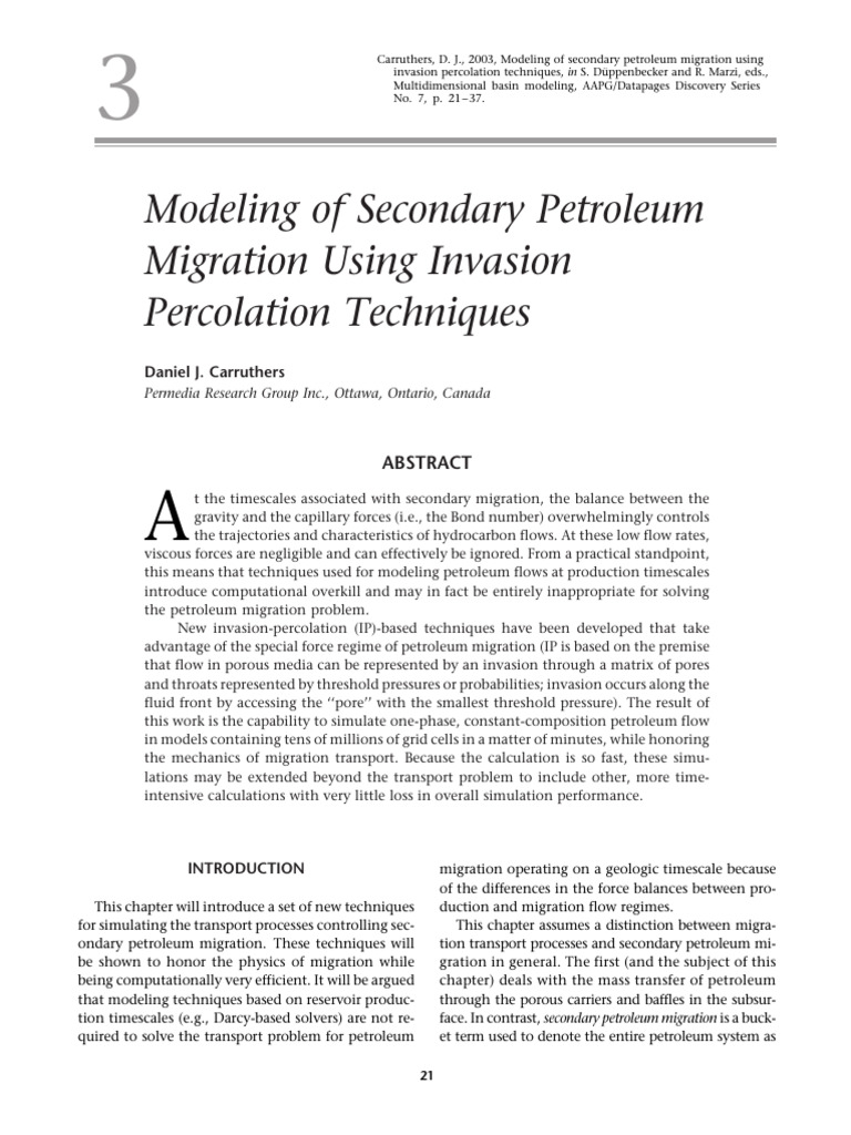 Modelling of Secondary Petroleum Migration Using Invasion Percolation Techniques | PDF ...