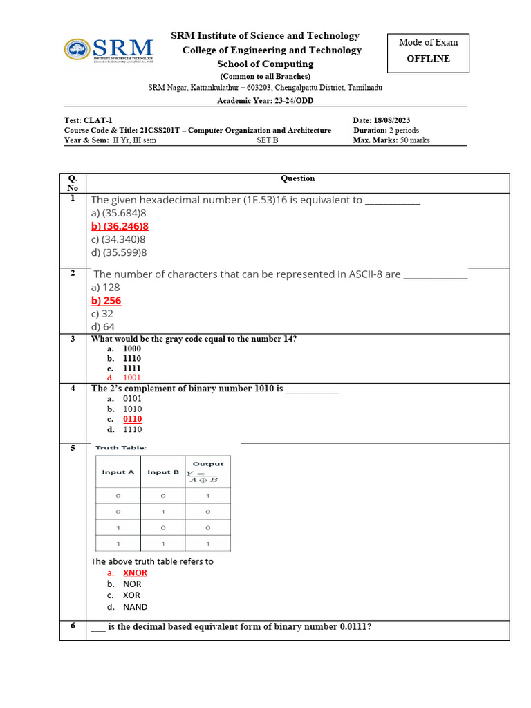 Answer Key - Set B | PDF | Central Processing Unit | Computer Data Storage