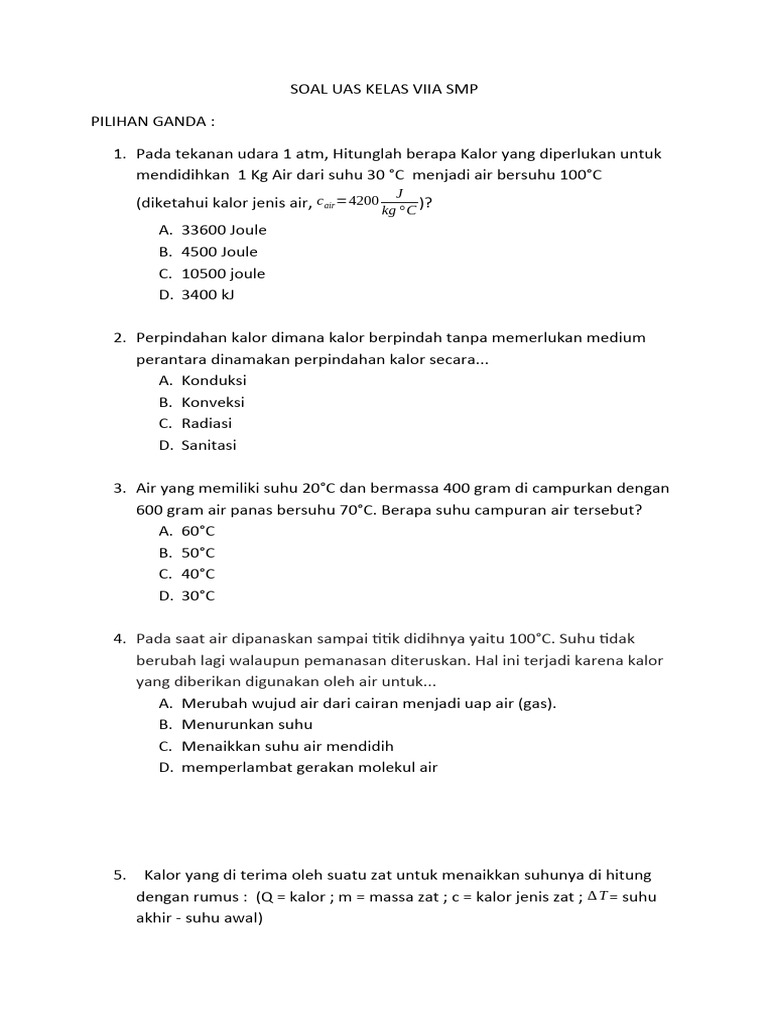SOAL UAS FISIKA Kls 7B Sem 1 2022-2023 | PDF