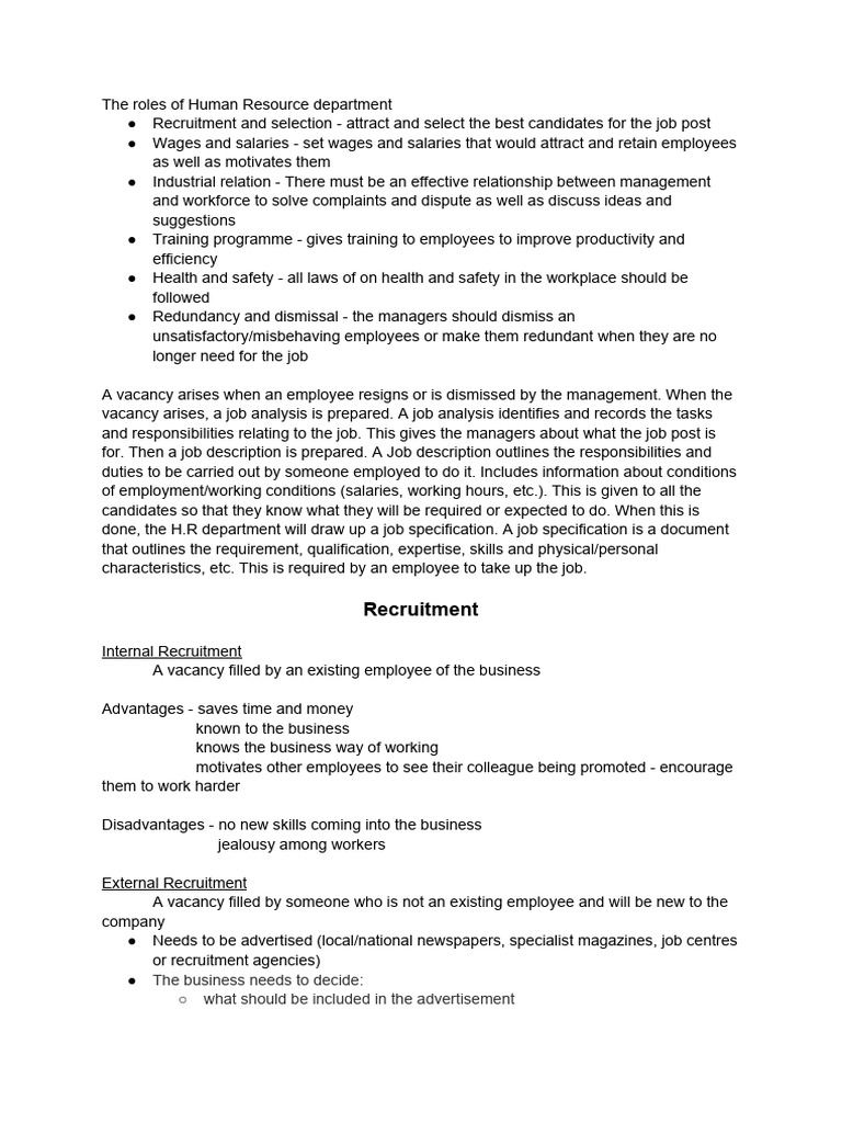 Recruitment and selection notes | PDF | Employment | Recruitment