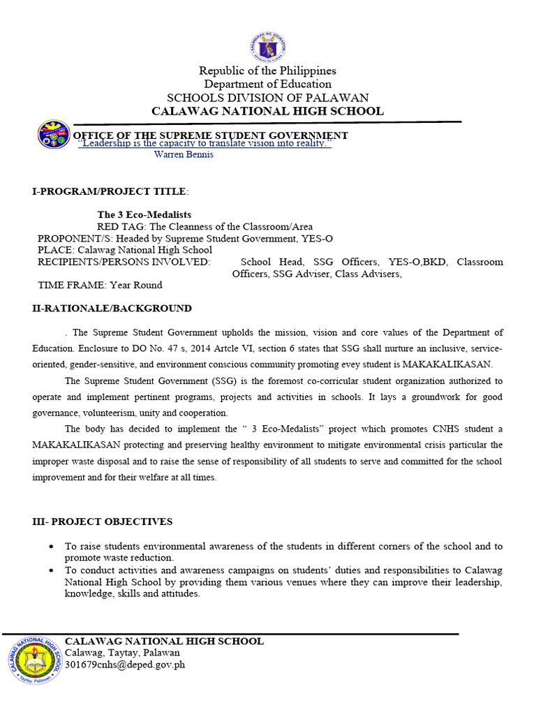 PROJECT PROPOSAL 3 Eco-Medalists | PDF
