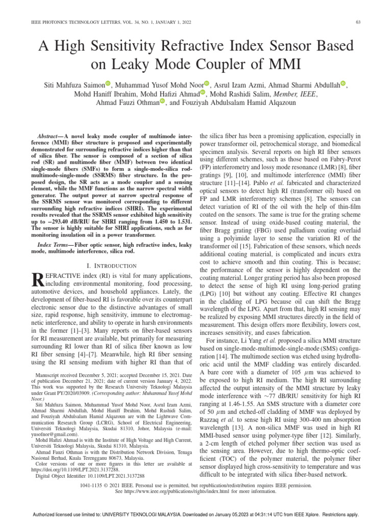 A High Sensitivity Refractive Index Sensor Based On Leaky Mode Coupler ...