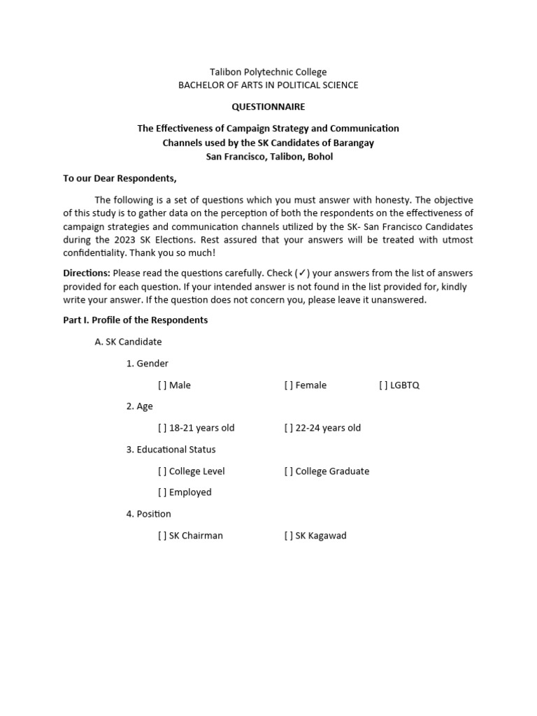 SK Election Campaign Effectiveness Survey | PDF | Human Communication ...