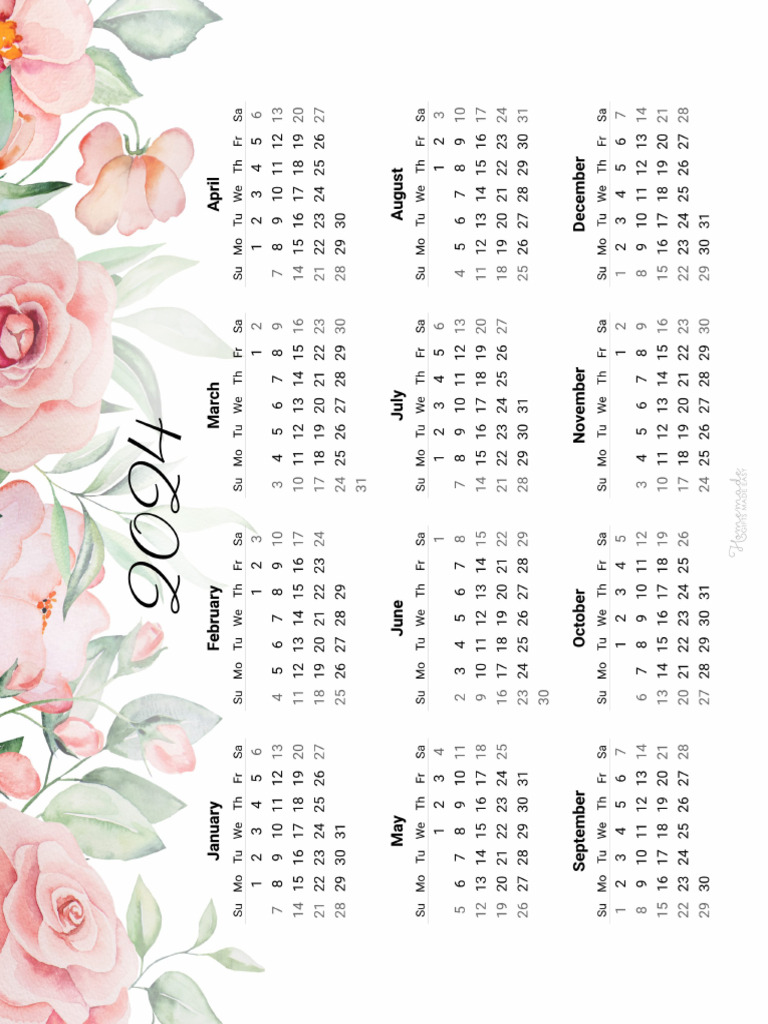 Year Calendar Rose 2024 | PDF