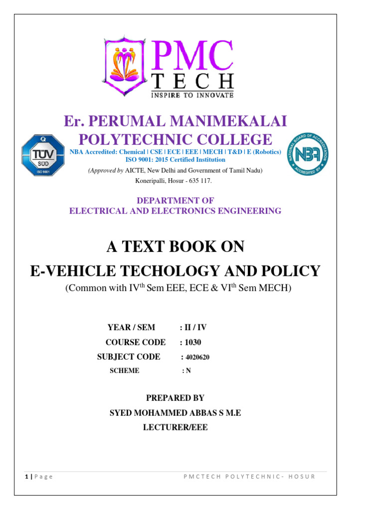 Evtp Text Book | PDF | Electric Vehicle | Combustion