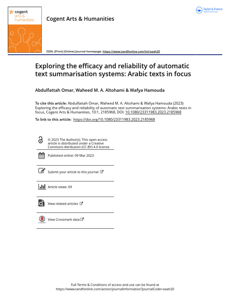 Exploring The Efficacy And Reliability Of Automatic Text Summarisation Systems Arabic Texts In