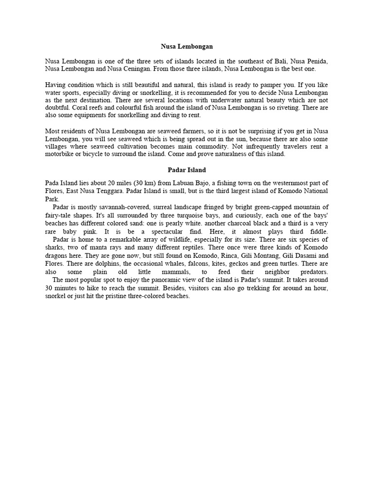 Descriptive Text Tourism Place | PDF