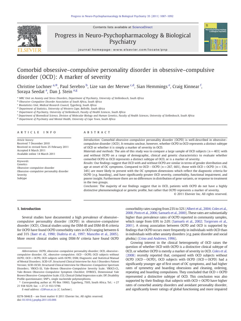 Comorbid Obsessive-Compulsive Personality Disorder in Obsessive-Compulsive Disorder (OCD) - A ...