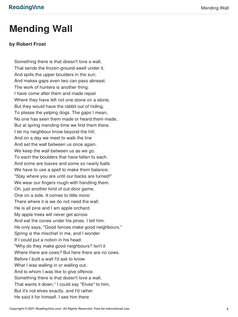 Mending Wall | PDF