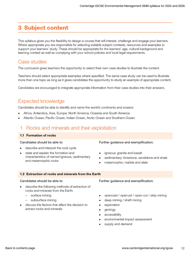 Cambridge IGCSE Environmental Management 0680 Syllabus 2025-2026 | PDF ...