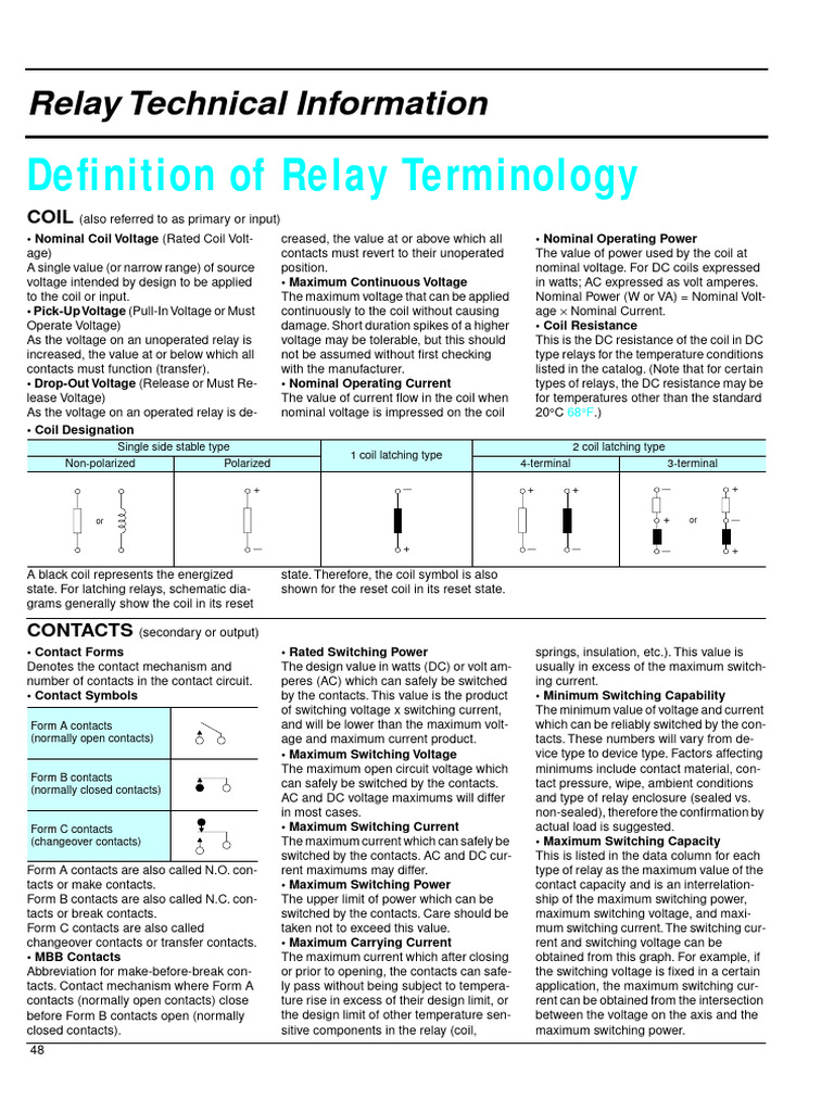 Definition of Relay Terminology | PDF | Relay | Switch
