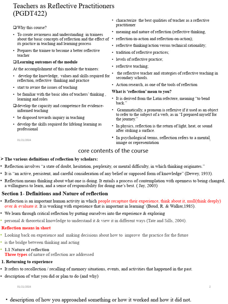 Teachers As Reflective Practitioners (Autosaved) | PDF | Reflective Practice | Teachers