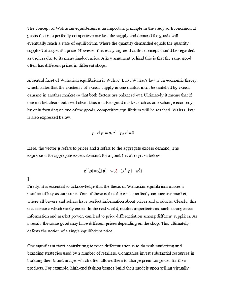 Walrasian Equilibrium | PDF | Economic Equilibrium | Prices