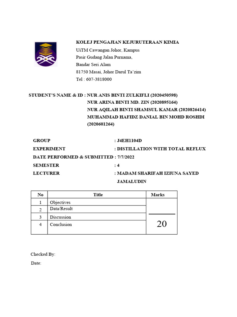 Distillation Report Group1 - 4D | PDF | Distillation | Chemical Process ...