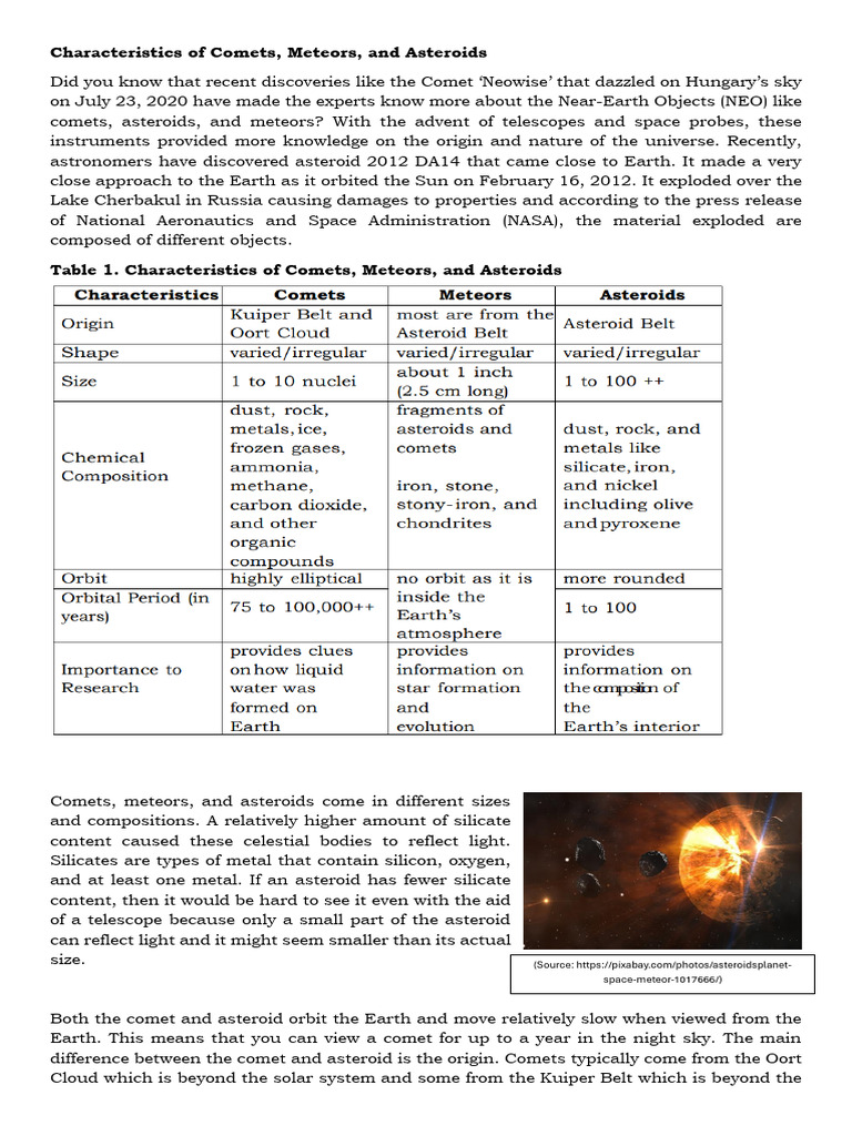 Characteristics of Comets | PDF