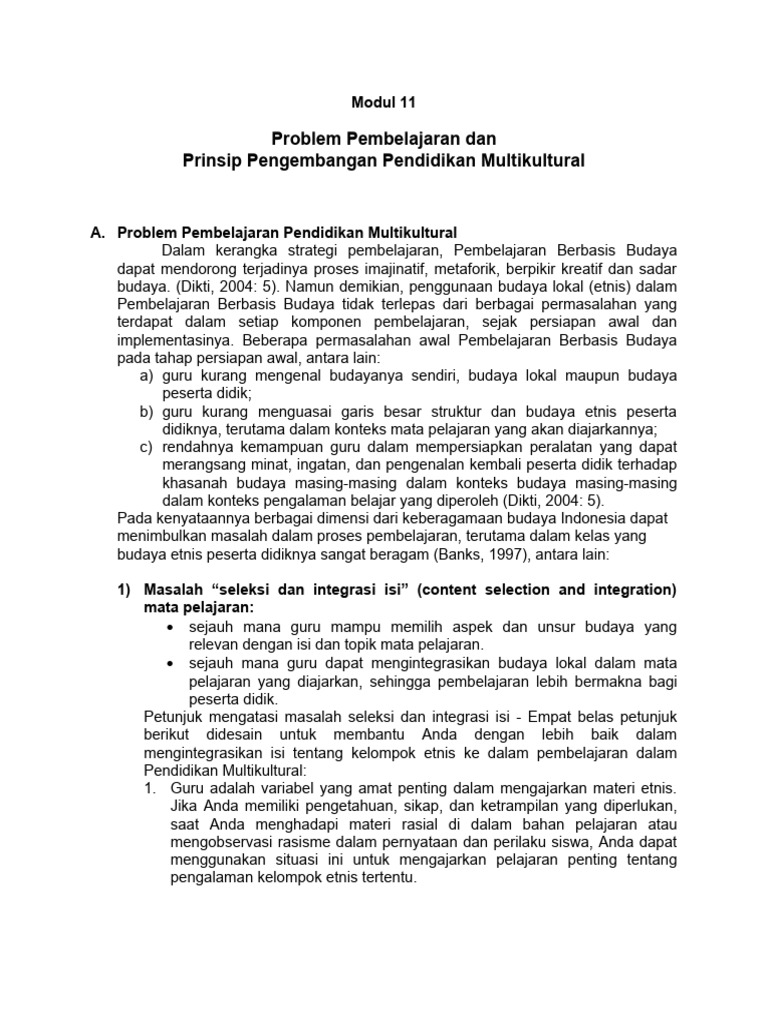 Modul 11 - Problem Pembelajaran Dan Prinsip Pengembangan Pendidikan Multikultural | PDF