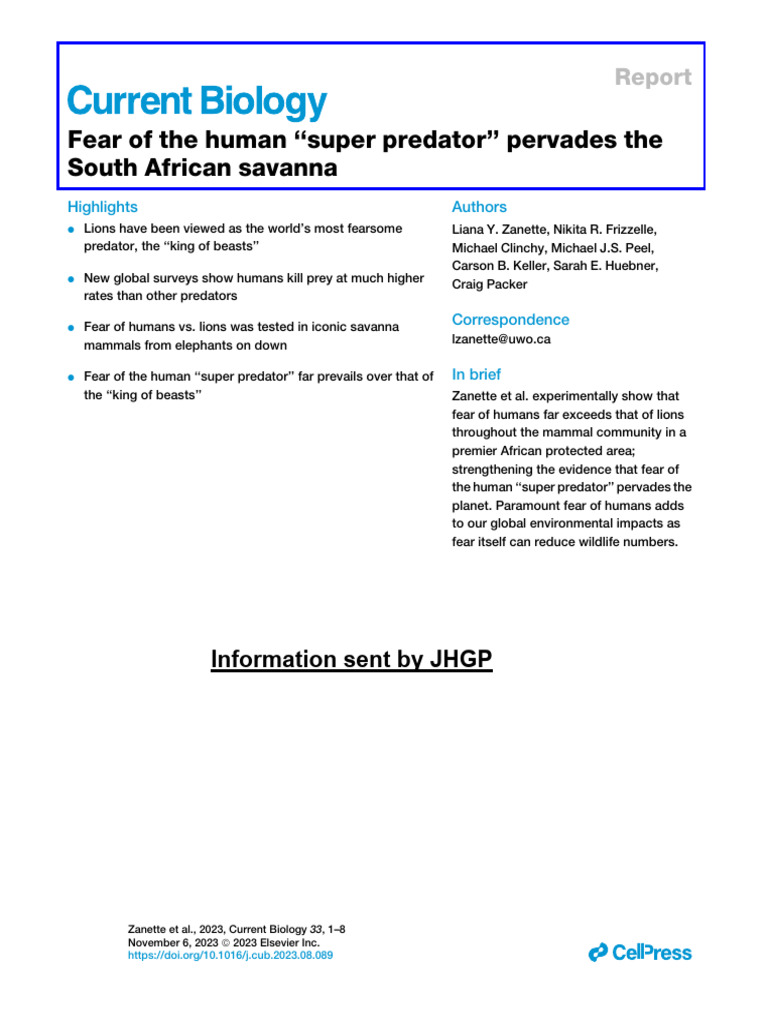 Fear Human Super Predator | PDF | Predation | Ecology
