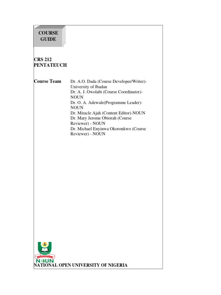 CRS 212 Pentateuch | PDF | Torah | Book Of Genesis