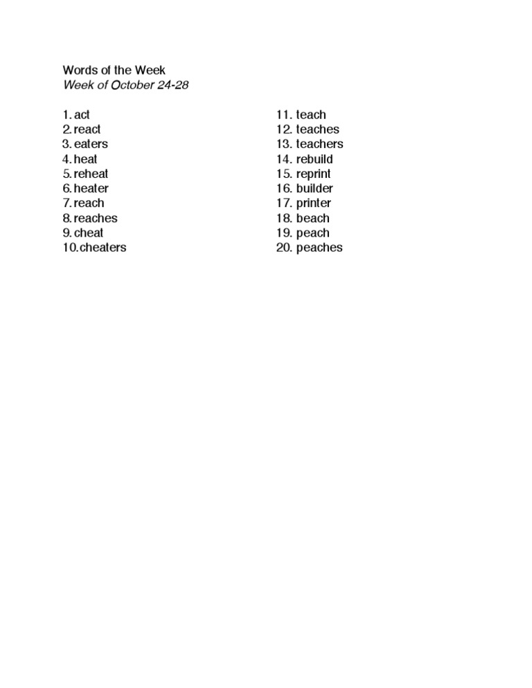 Weekly Vocabulary Words List | PDF